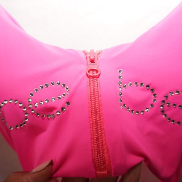 bebe | Swim | Bebe Rhinestone Crystal Logo Hot Bubblegum One Piece Cut ...